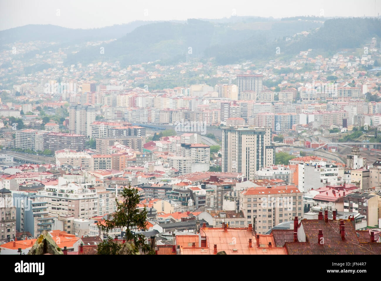 Vigo city on rainy day, Galicia, Spain Stock Photo - Alamy