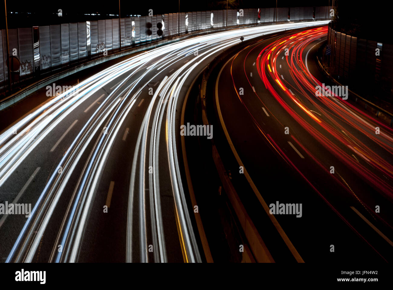 Long exposure of traffic on highway at night Stock Photo - Alamy