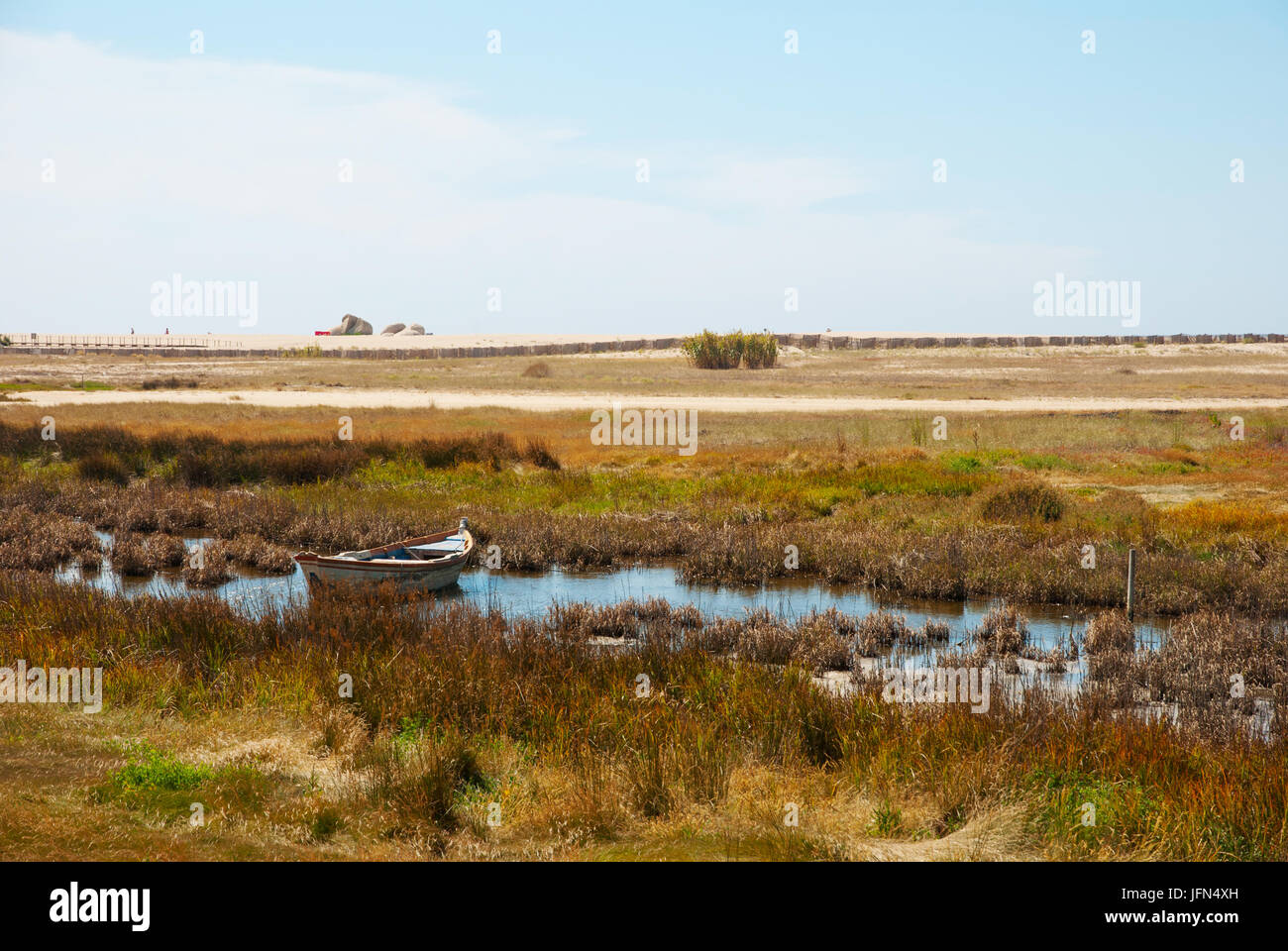 Boat in the marshes of Douro river, Portugal Stock Photo - Alamy