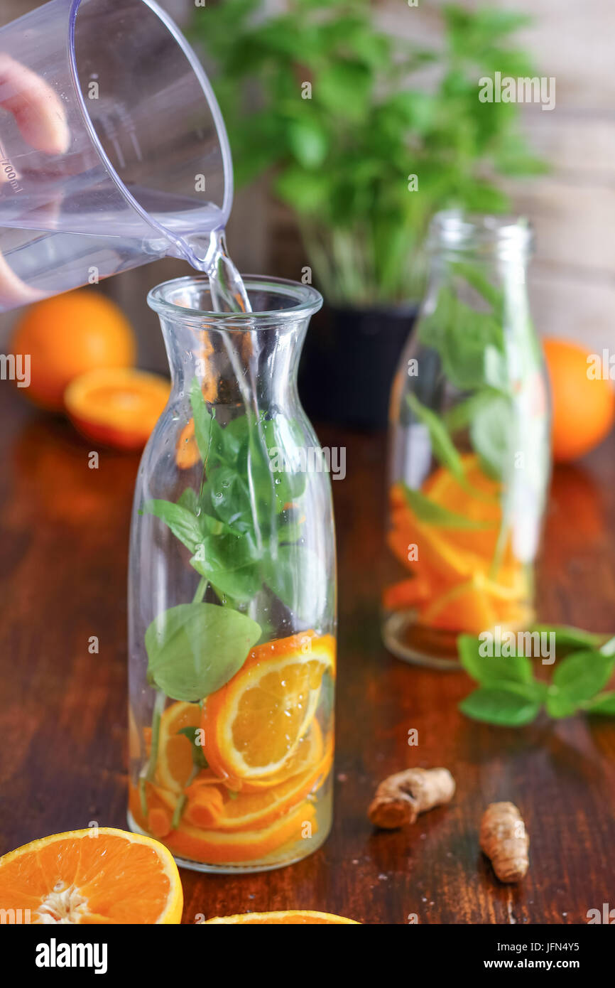 Orange and Basil Infused Water Stock Photo - Alamy