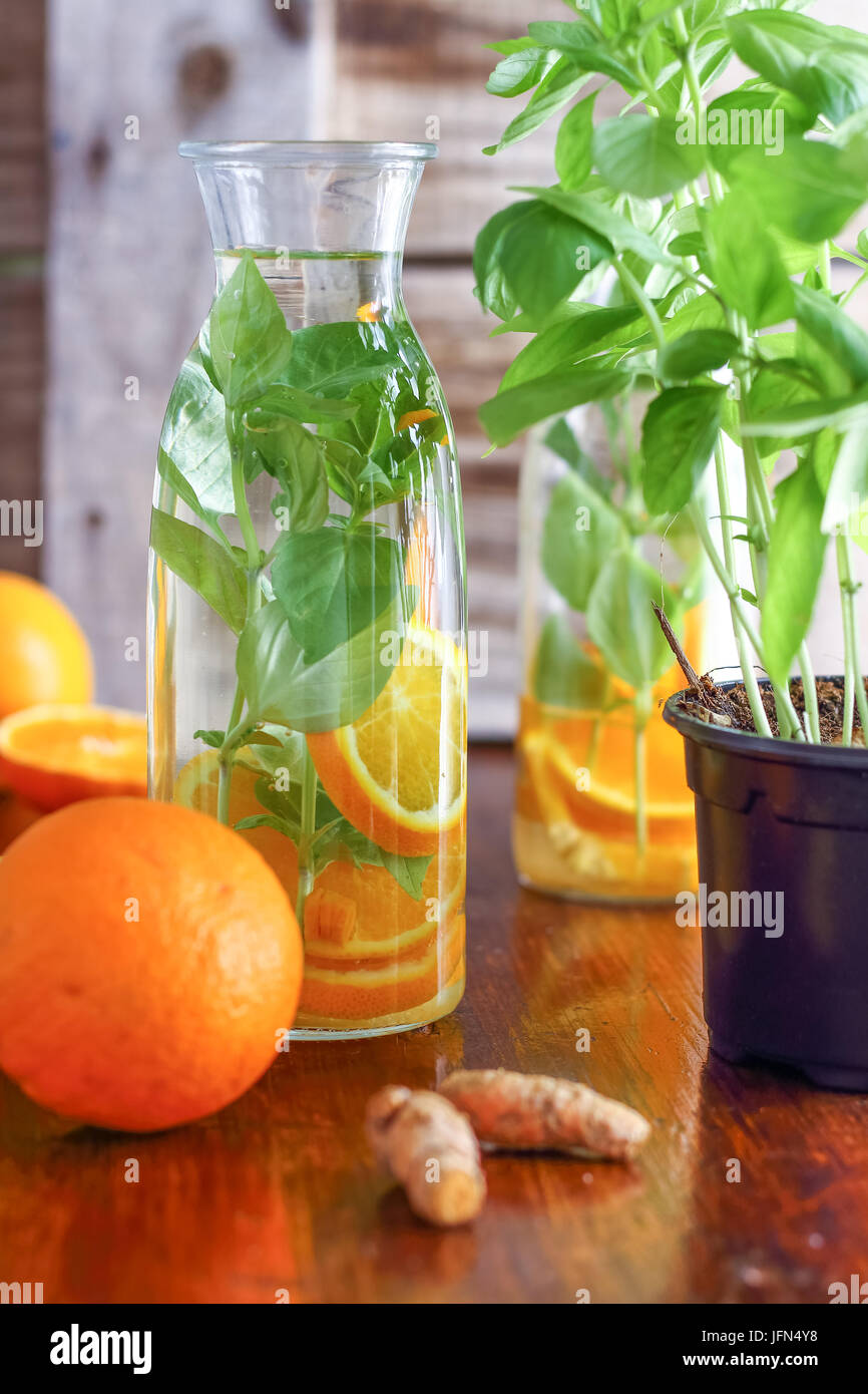 Orange and Basil Infused Water Stock Photo - Alamy