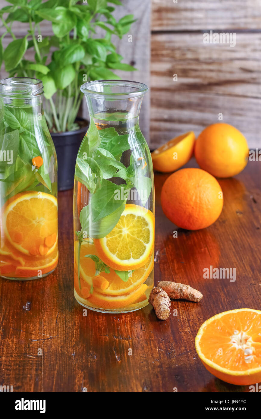 Orange and Basil Infused Water Stock Photo - Alamy