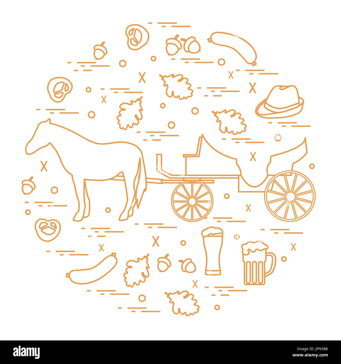 Vector illustration with various symbols of Germany arranged in a ...