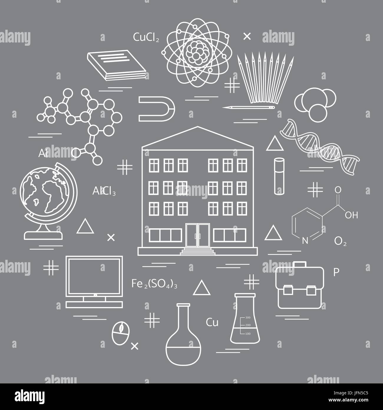 Vector illustration of variety scientific, education elements in a ...