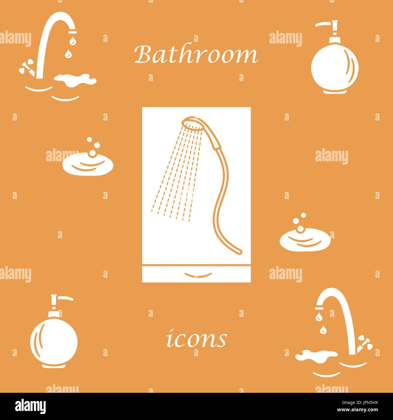 Set of vector illustrations of variety bathroom elements: faucet ...