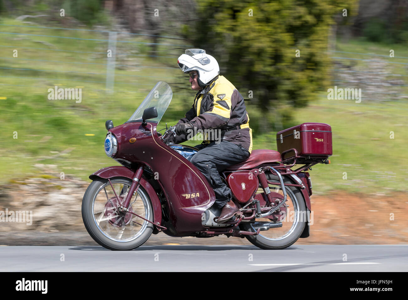 Vintage 1954 BSA BB 33 Motorcycle on country roads near the town of ...