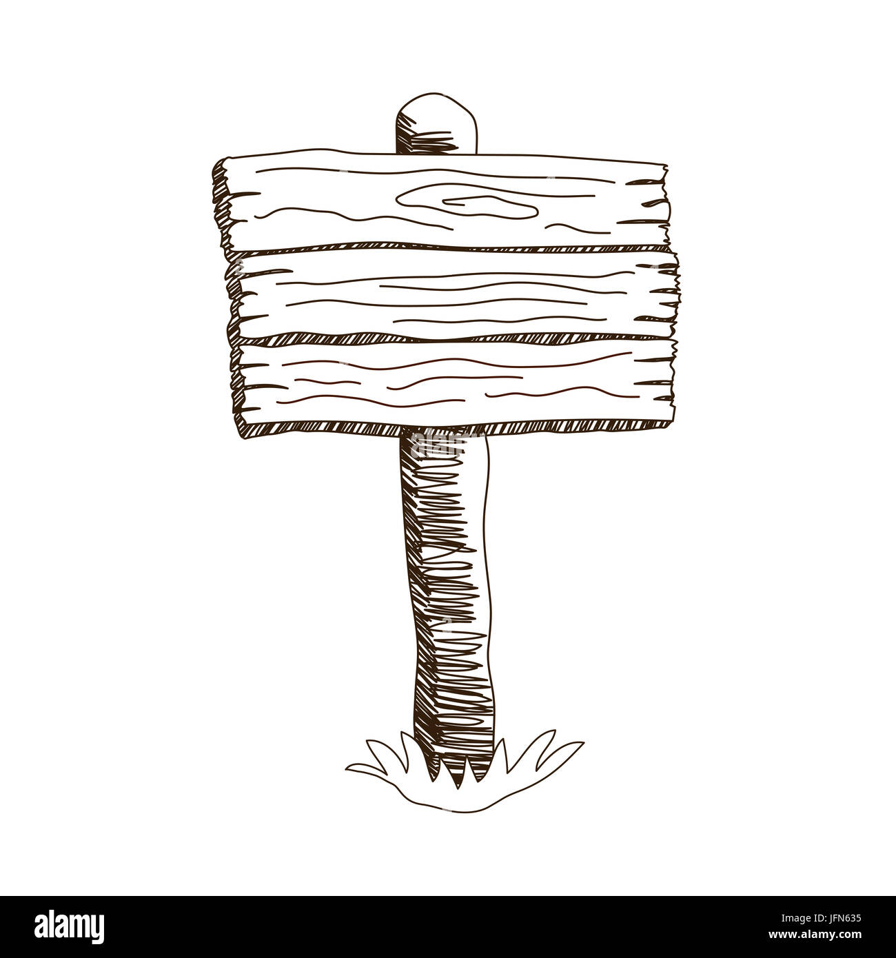 Square shape blank wooden sign board for message. Sketch style hand ...