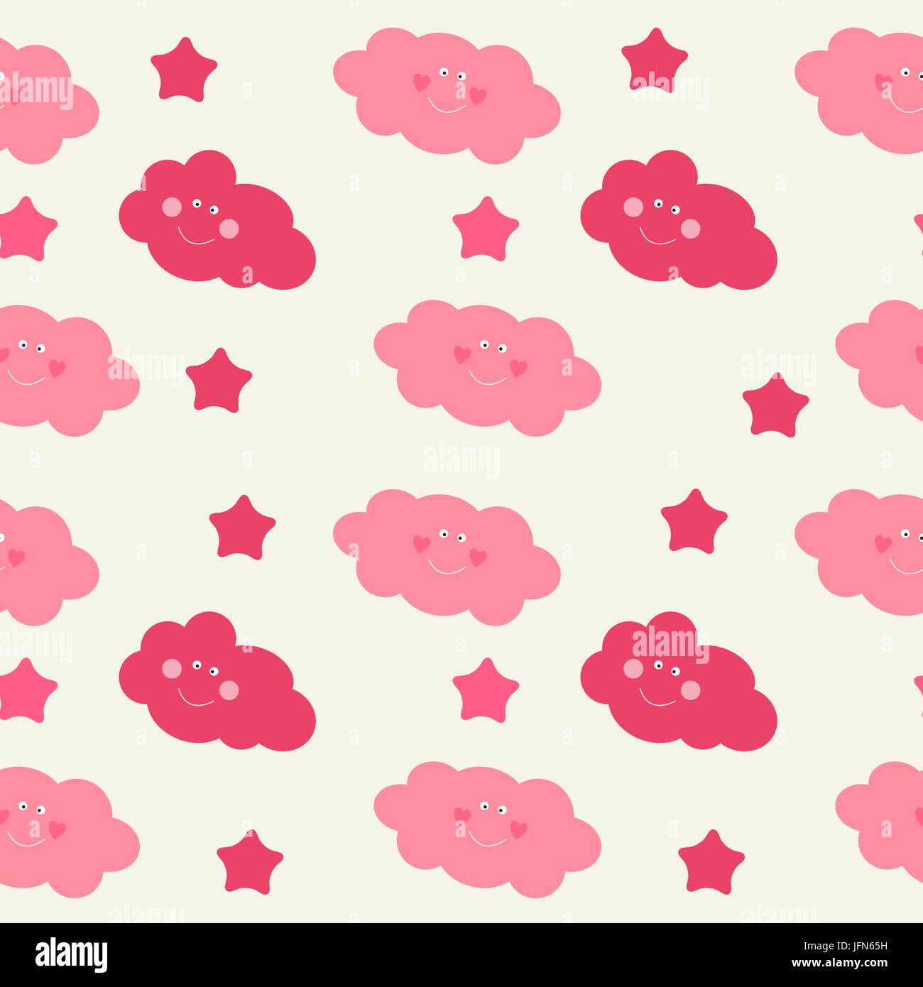 Children s Seamless Pattern Background with Sun, Cloud and Stars Vector ...