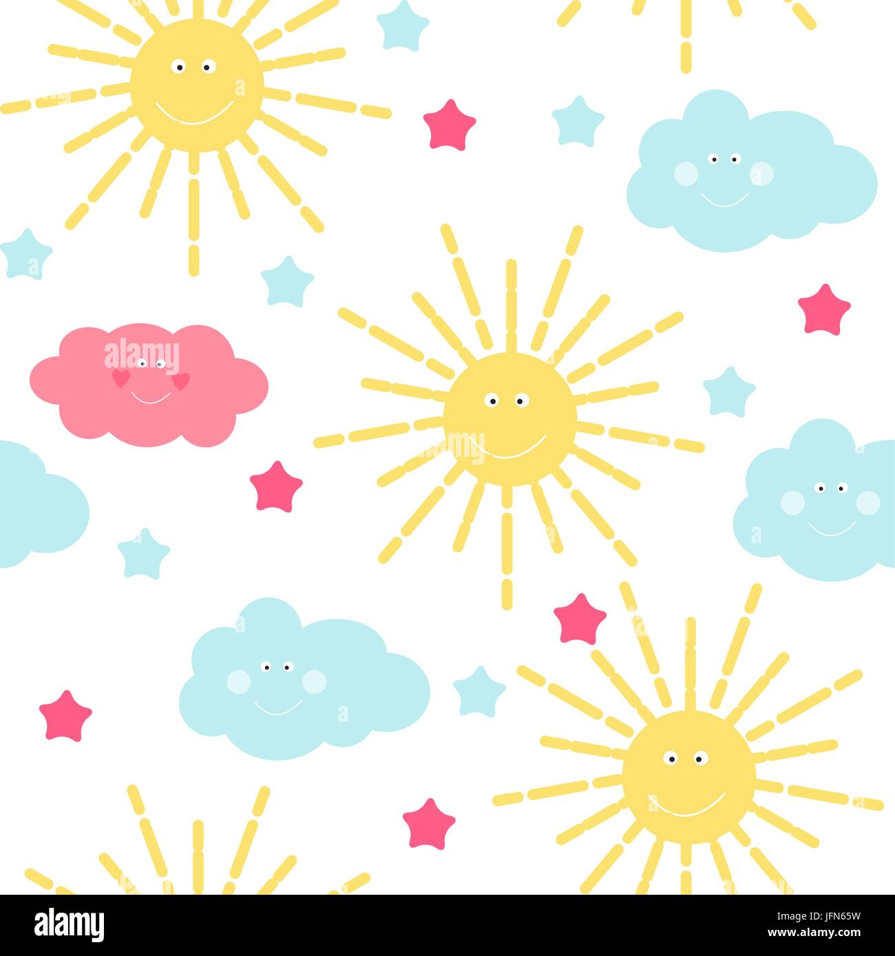 Children s Seamless Pattern Background with Sun, Cloud and Stars Vector ...