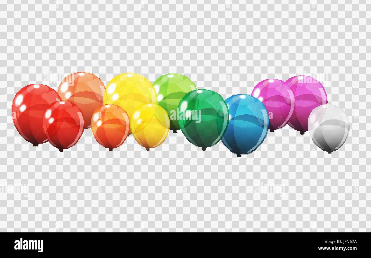 Group Of Colour Glossy Helium Balloons Isolated On Transperent