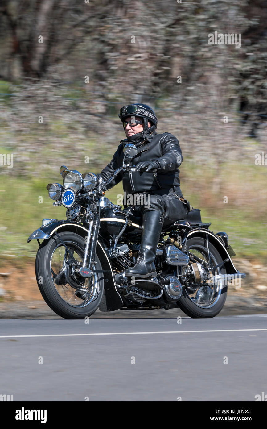 Vintage 1942 Harley Davidson WLA Motorcycle on country roads near the ...
