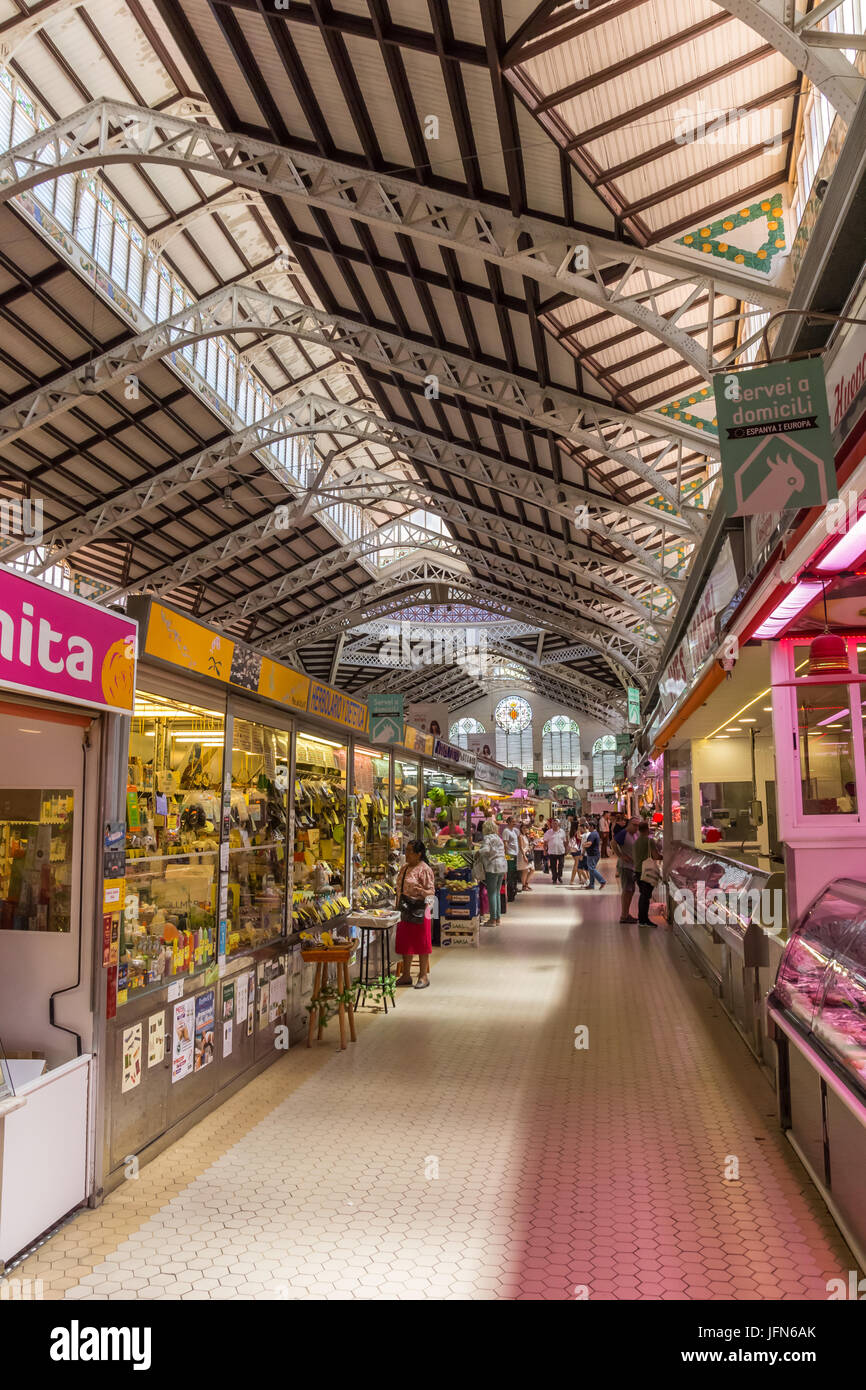 Shops at the colorful mercado central of Valencia, Spain Stock Photo ...