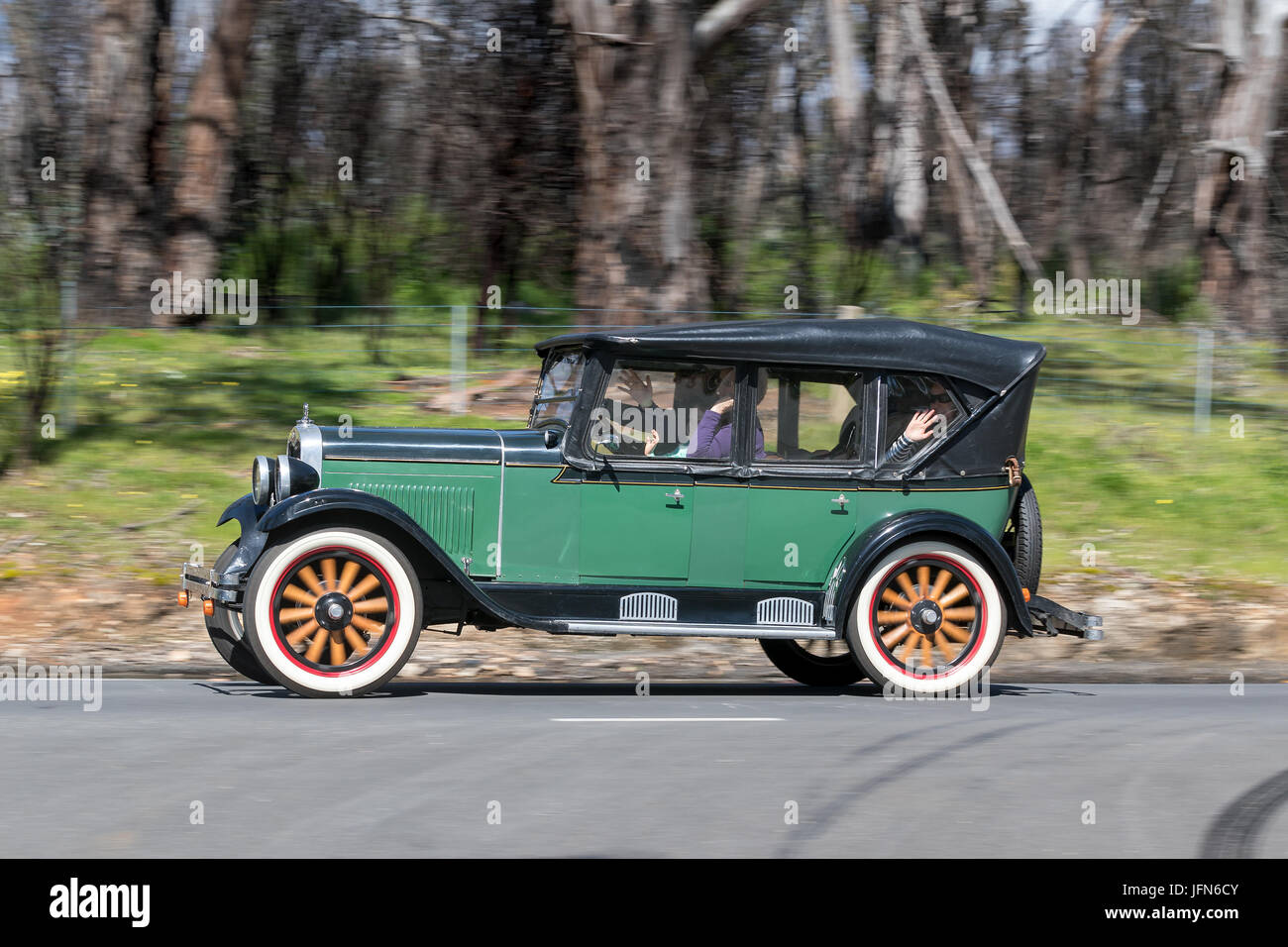 Vintage 1928 Chevrolet AB National Tourer driving on country roads near ...
