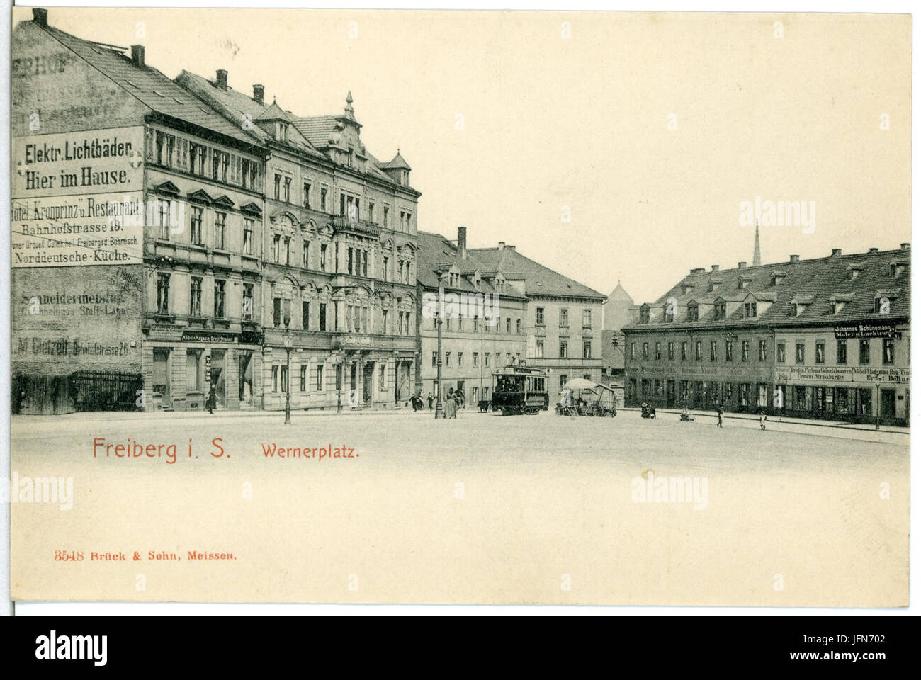 03548-Freiberg-1903-Wernerplatz mit Straßenbahn-Brück & Sohn ...
