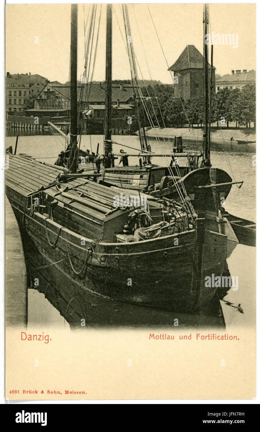 04031-Danzig-1903-Mottlau und Fortification, mit Frachtkähnen-Brück ...