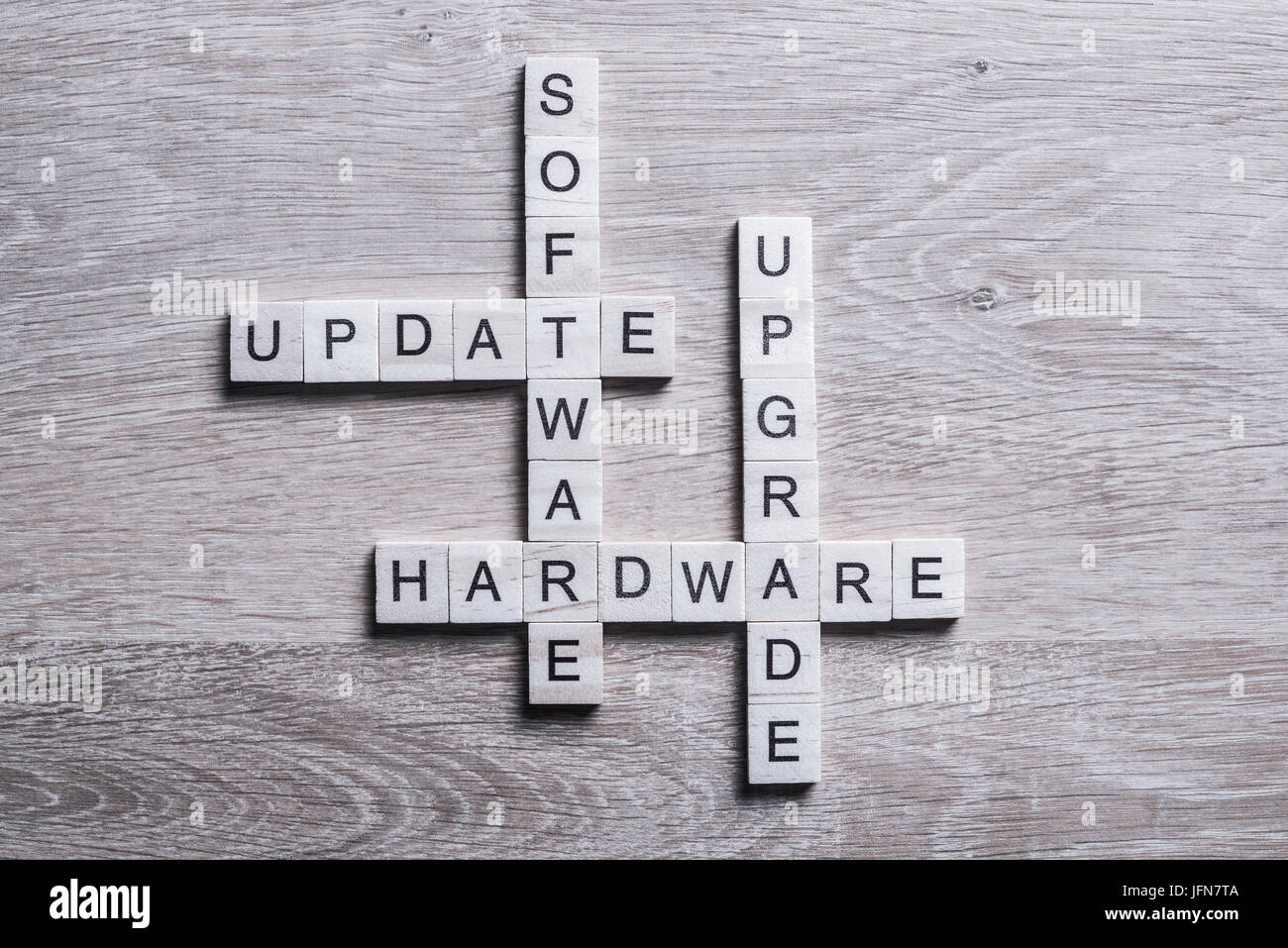 Software hardware update and upgrade words made of wooden cubes Stock ...