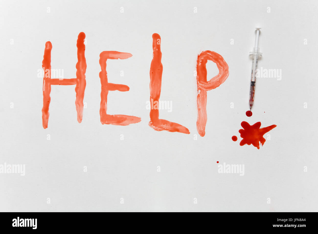 The inscription "help!" on a white background. Blood addict Stock Photo ...