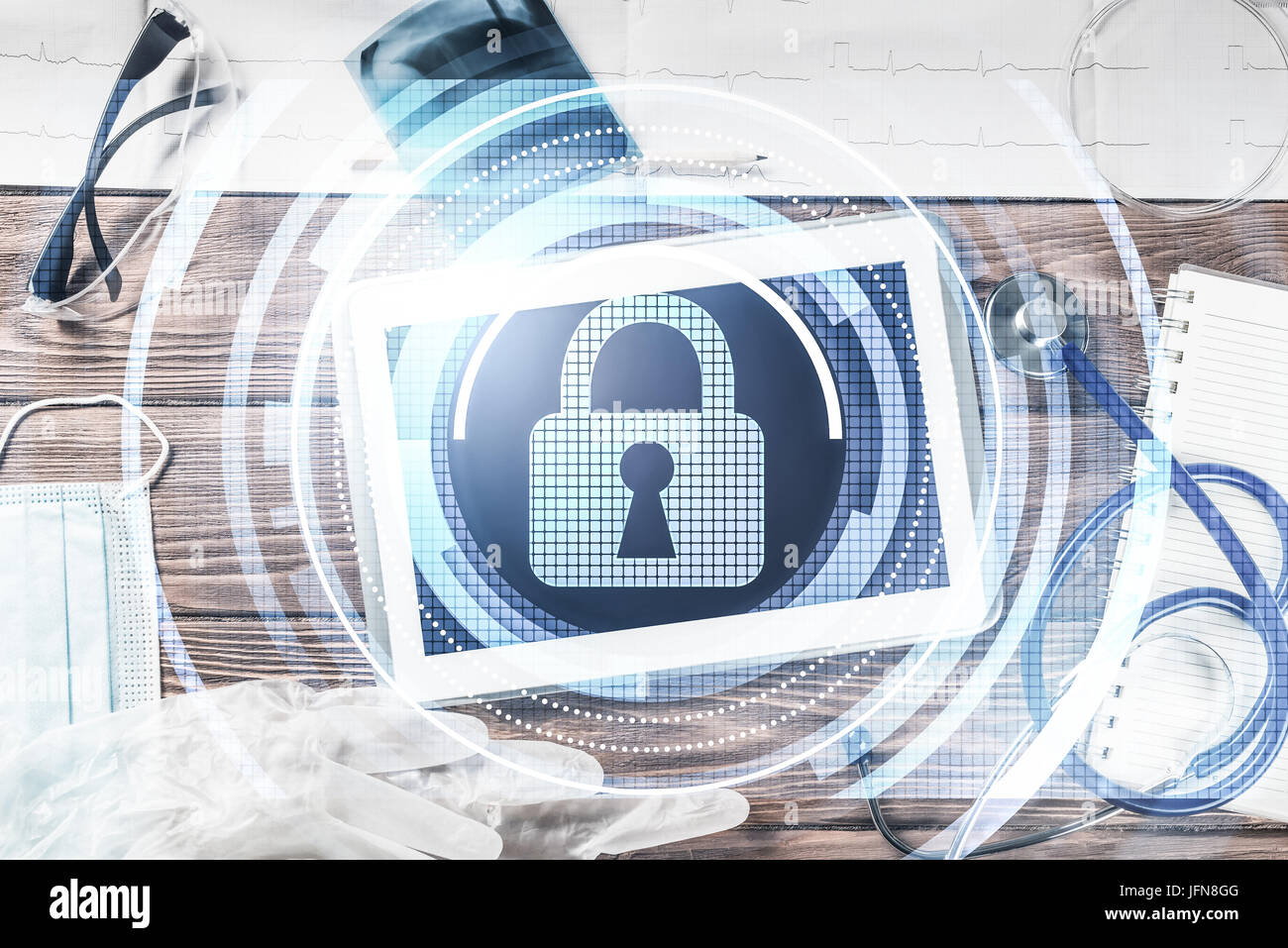 White tablet pc and access security concept on media screen Stock Photo ...