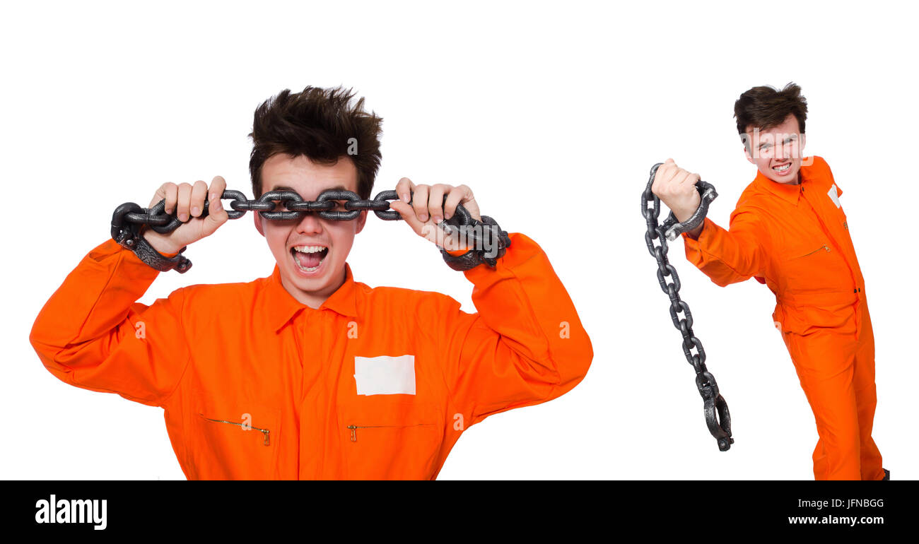 Young inmate with chains isolated on the white Stock Photo - Alamy