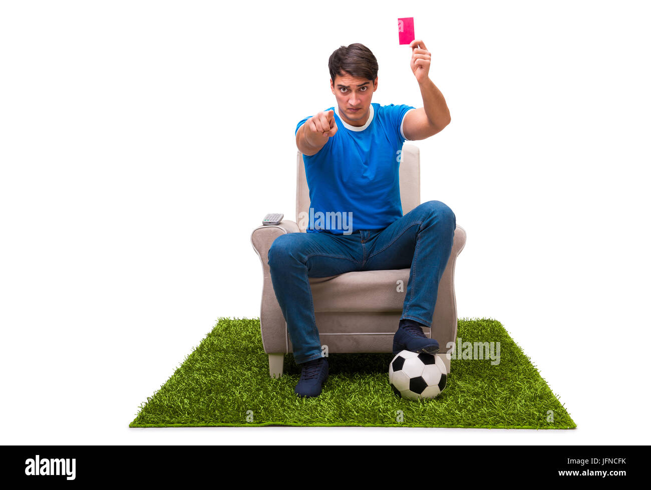 Man watching sports isolated on white background Stock Photo - Alamy