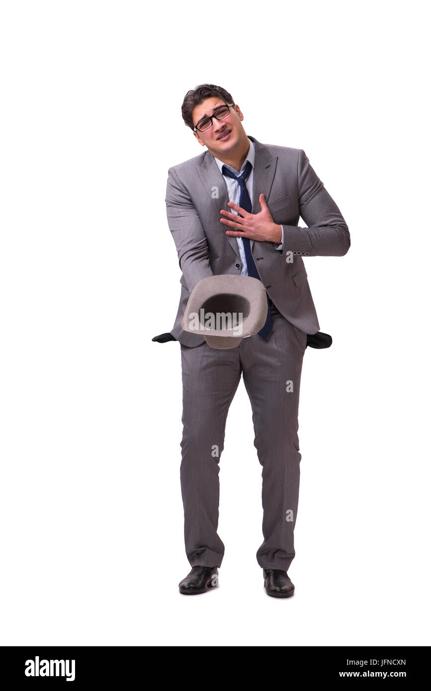 Bankrupt businessman isolated on white background Stock Photo - Alamy