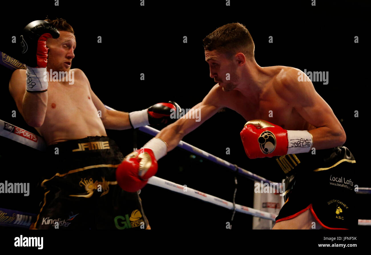 Reece Bellotti (right) against Jamie Speight in the WBC International ...
