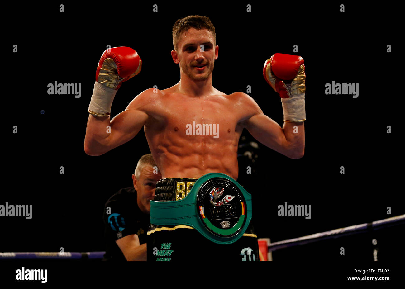 Reece Bellotti celebrates beating Jamie Speight in the WBC ...