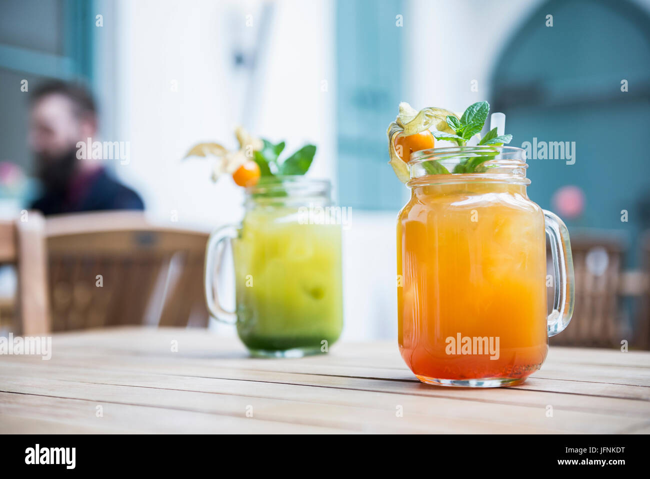 View of two mocktails in jar glass Stock Photo - Alamy