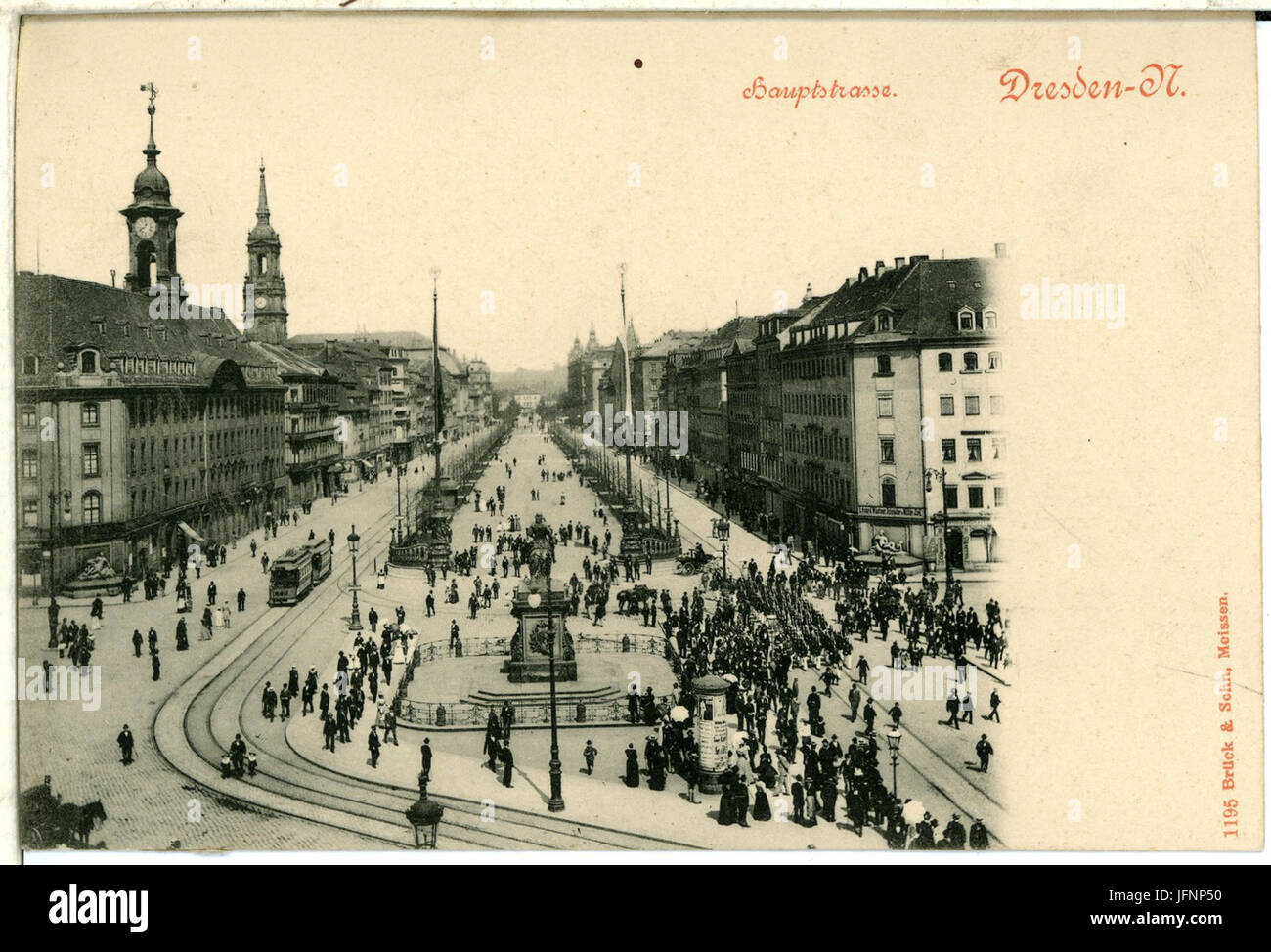 This 1899 postcard by Brück & Sohn showcases Dresden’s Hauptstraße ...