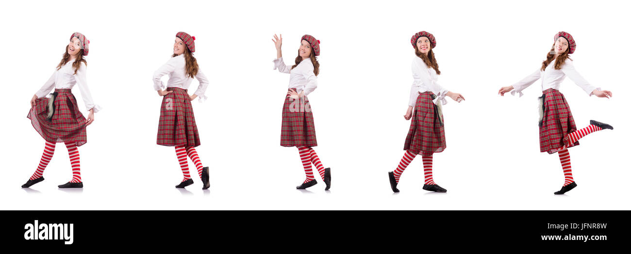 Pretty girl in plaid red clothing isolated on white Stock Photo - Alamy