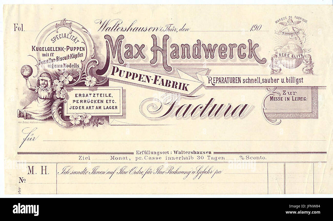 1900 circa Briefkopf Rechnungsbogen Max Handwerck, Waltershausen in ...