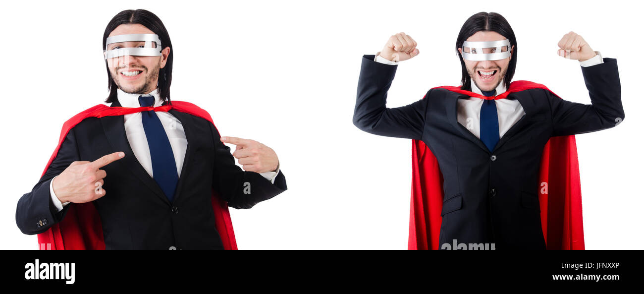 Man in red cover isolated on white Stock Photo - Alamy