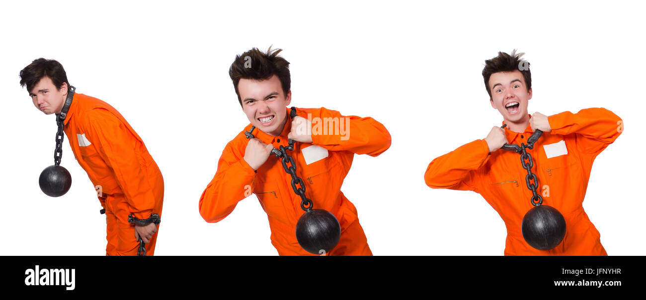 Young inmate with chains isolated on the white Stock Photo - Alamy