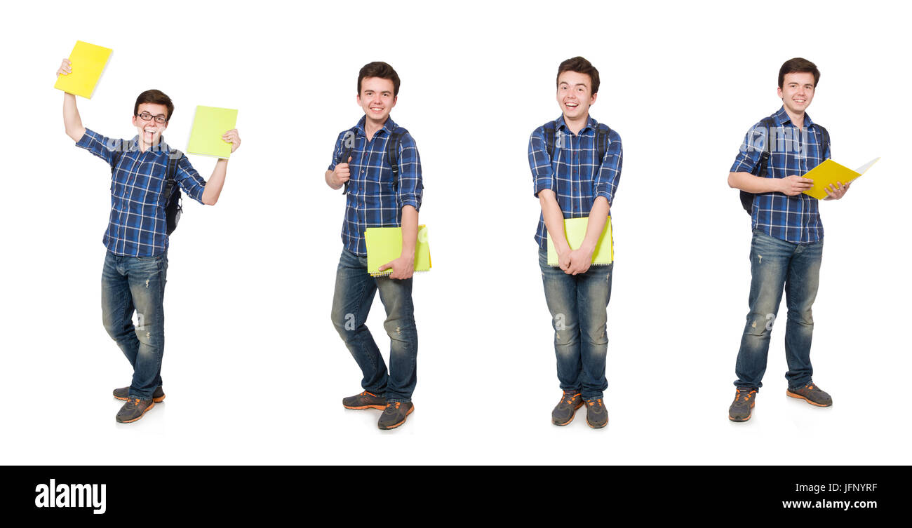 Young student with book on white Stock Photo - Alamy