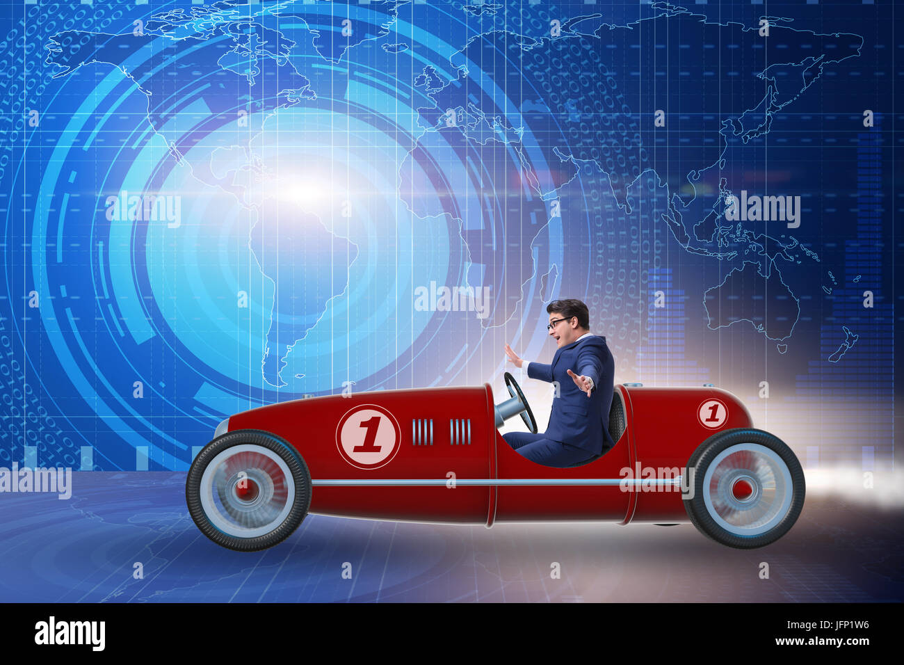 Businessman driving car in competition concept Stock Photo - Alamy