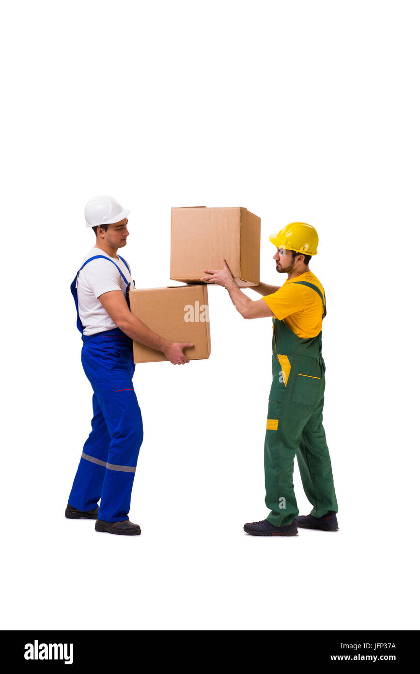 Two workers isolated on the white background Stock Photo - Alamy