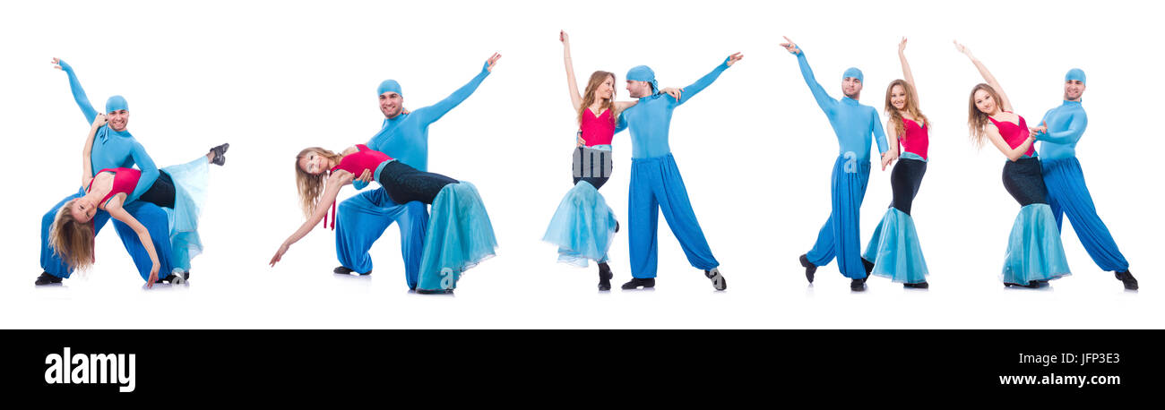 Pair of dancers dancing modern dance isolated on white Stock Photo - Alamy