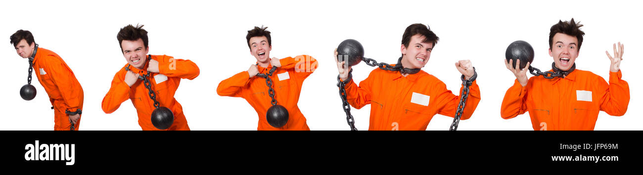 The young inmate with chains isolated on the white Stock Photo - Alamy
