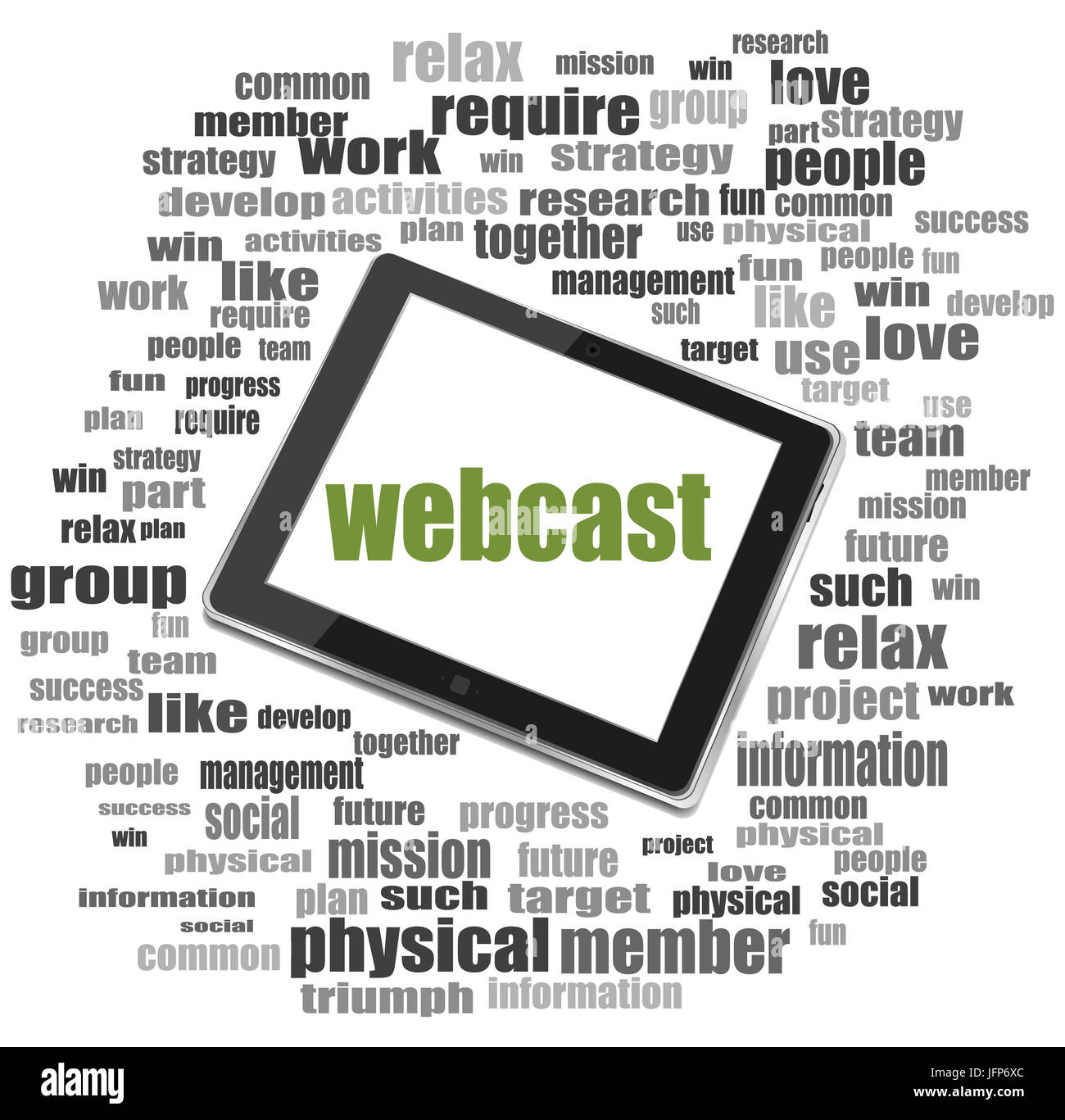 Text webcast. Business concept . Tablet Pc. Word cloud collage Stock ...