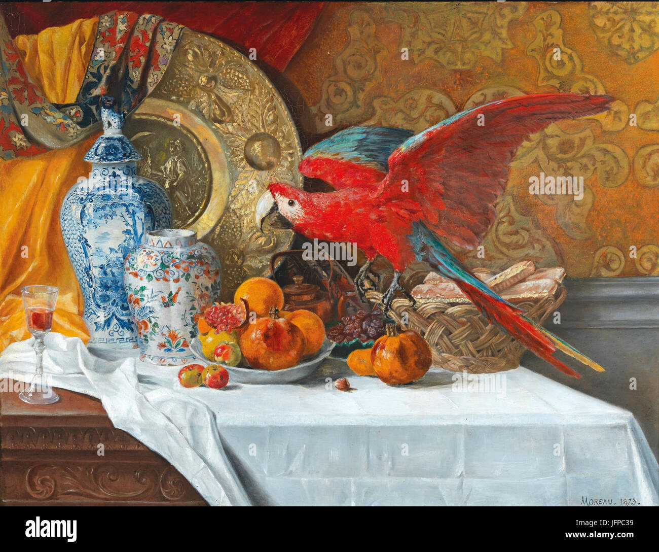 Adrien Moreau Großes Stillleben mit Papagei 1872 Stock Photo - Alamy