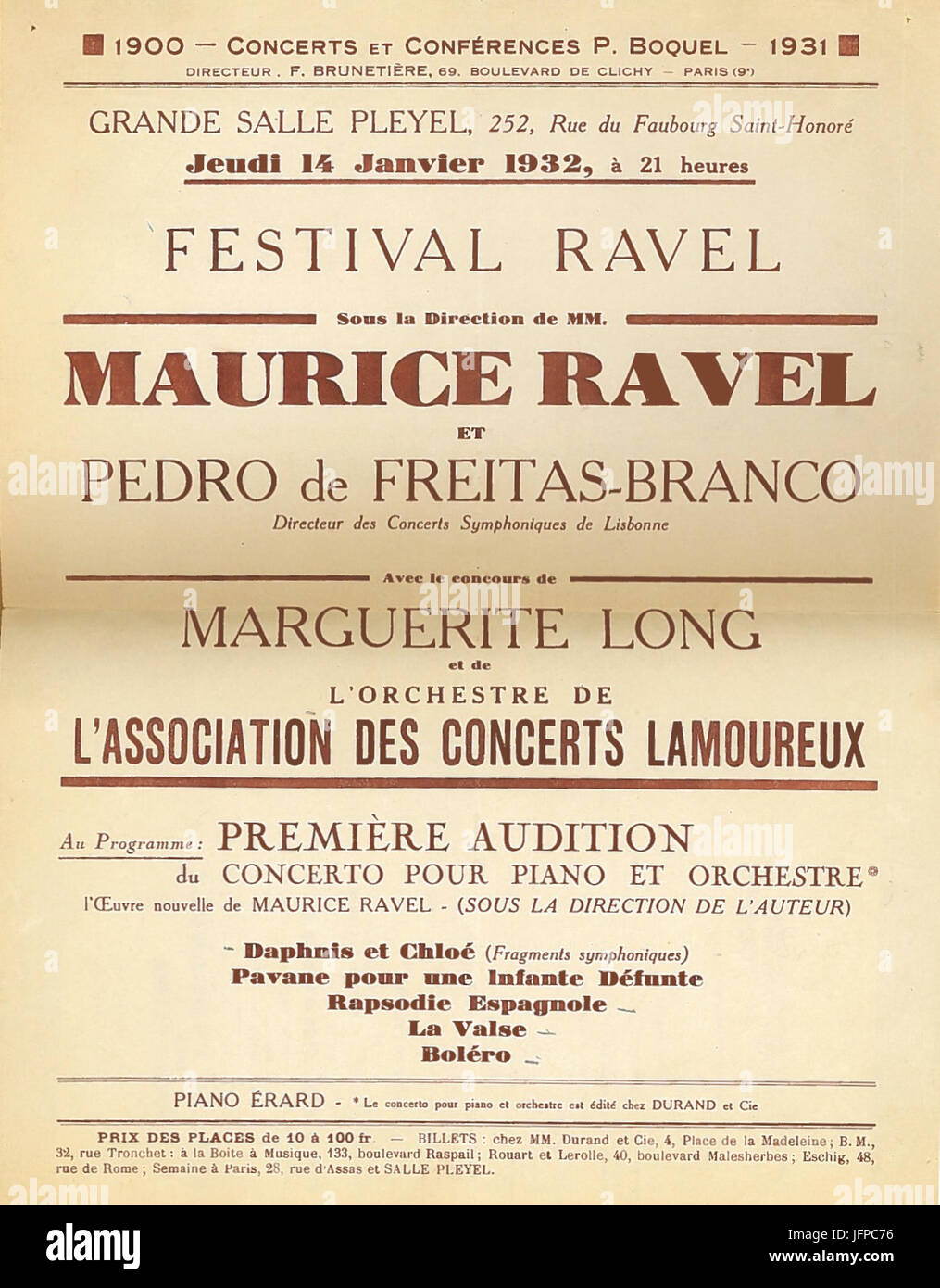 A French poster advertising the first performance of Maurice Ravel's ...