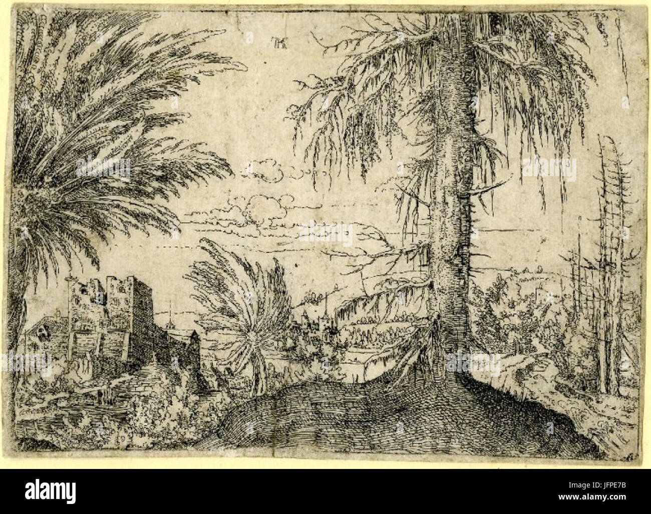 Albrecht Altdorfer - Landscape with spruce and two willows3B with ...
