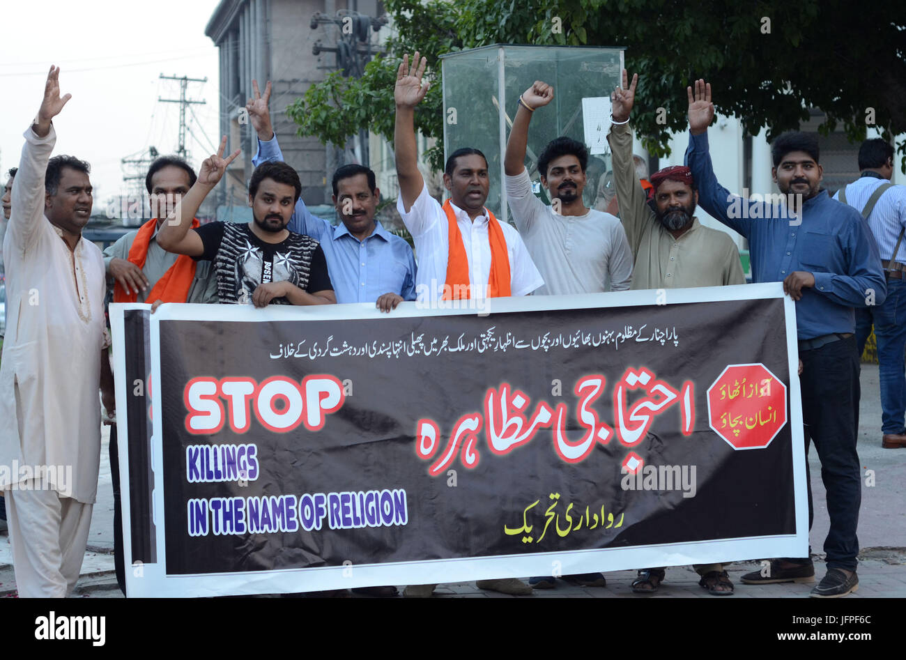 Pakistani civil society Network and Rawadari Tehreek activists hold a ...