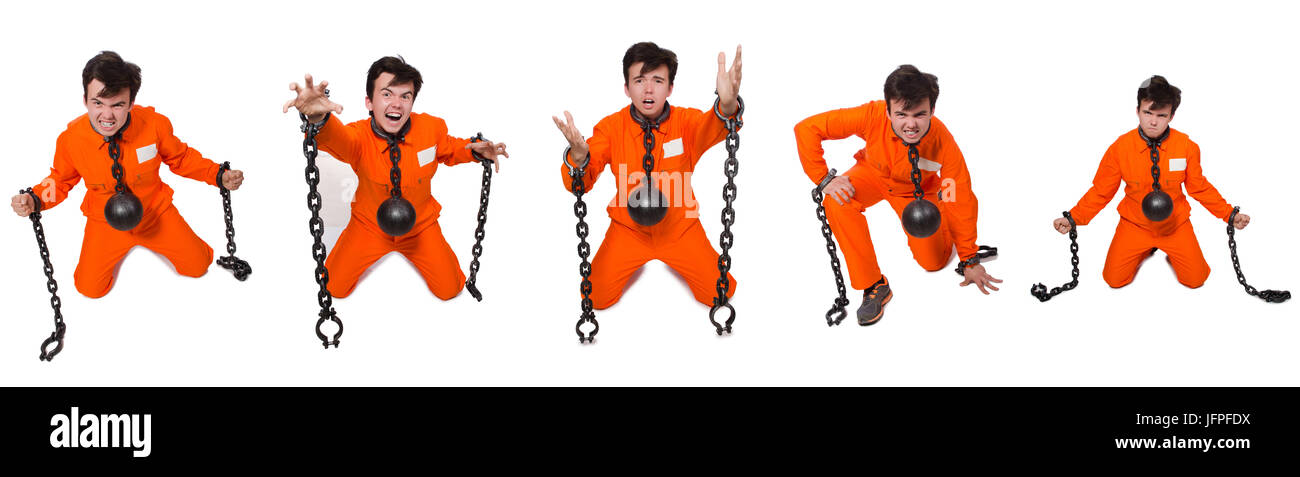 Young inmate with chains isolated on the white Stock Photo - Alamy