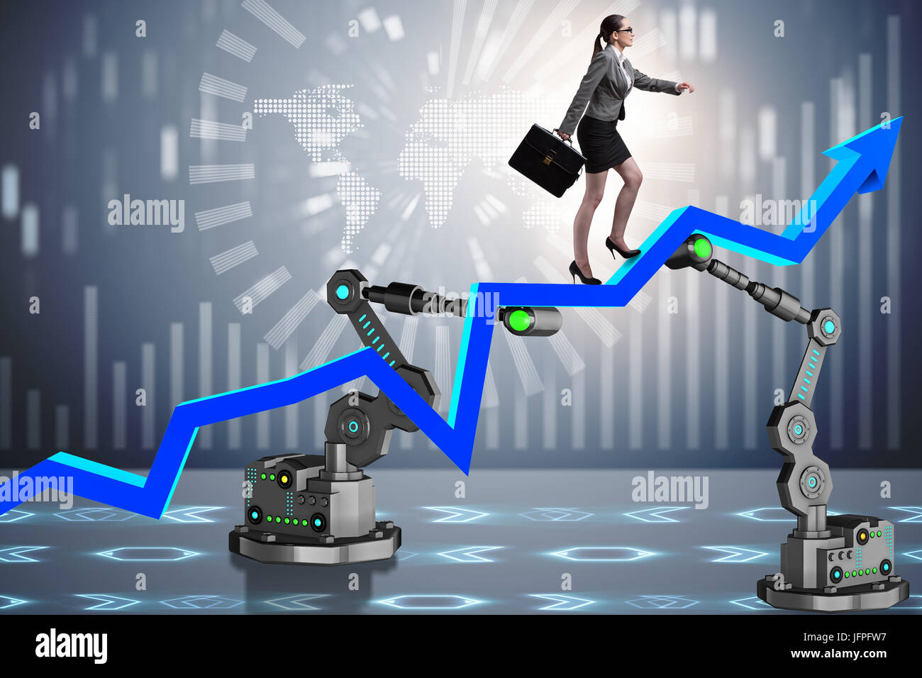 Businesswoman going up the chart Stock Photo - Alamy