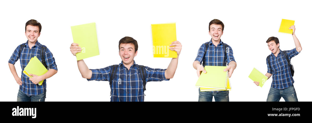 Young student with book on white Stock Photo - Alamy