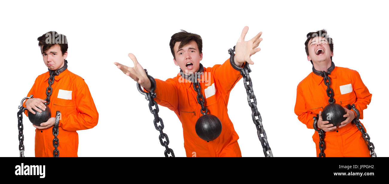 Young inmate with chains isolated on the white Stock Photo - Alamy
