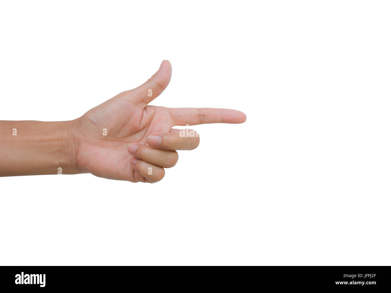 Woman point finger isolated on white background Stock Photo - Alamy