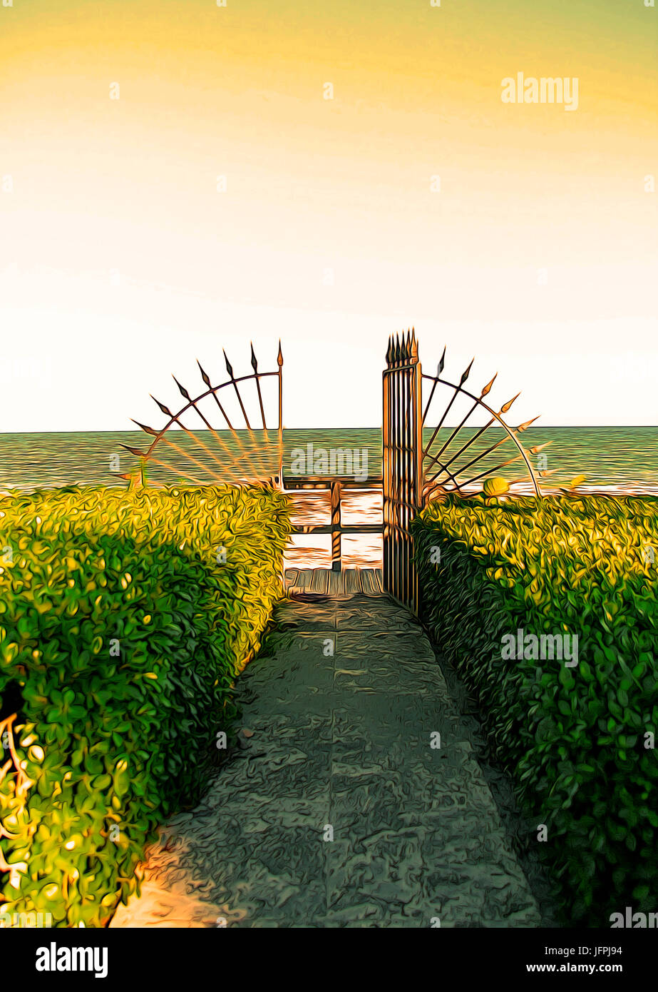 Entrance to beach gate tree hi-res stock photography and images - Alamy