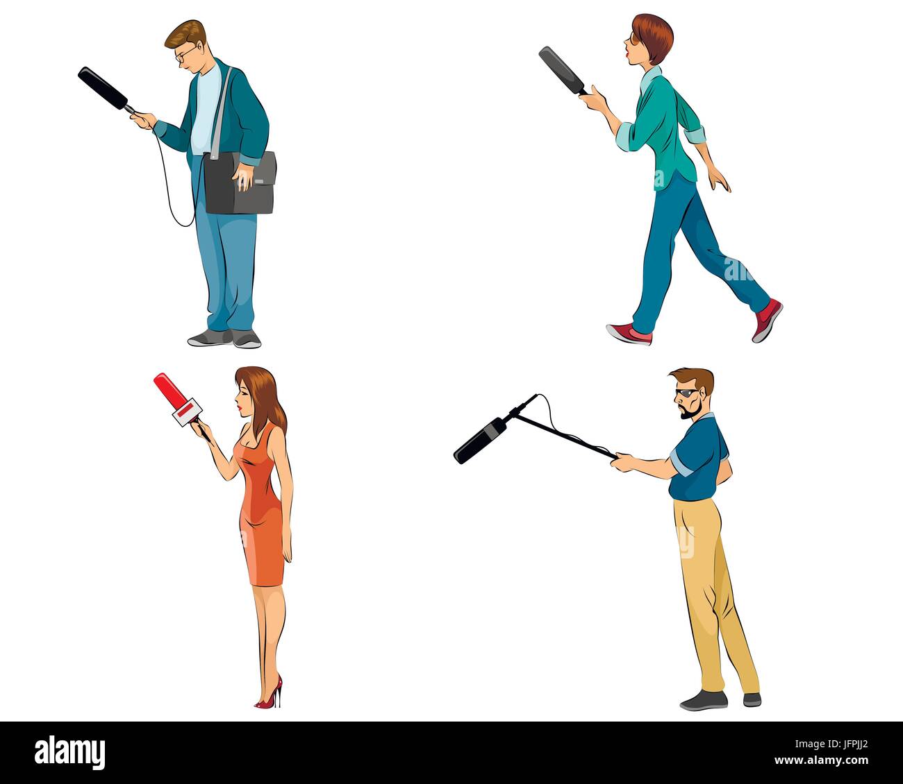 Vector illustration of a four reporters set Stock Vector Image & Art ...